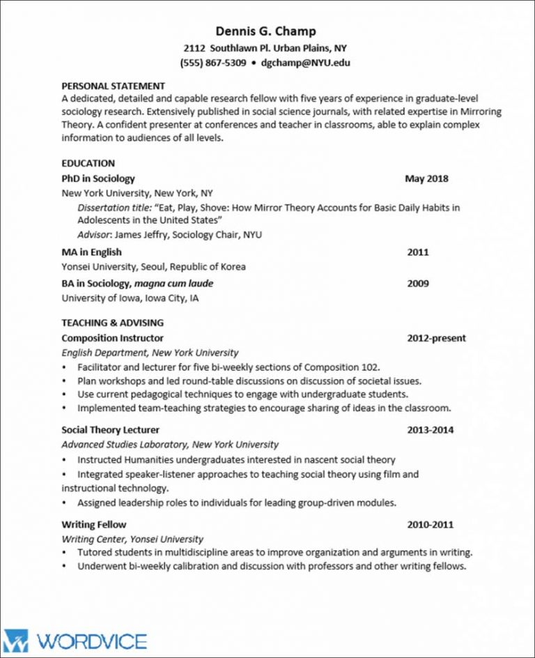 英语学术履历/简历(CV)撰写技巧及范例 - Wordvice Blog